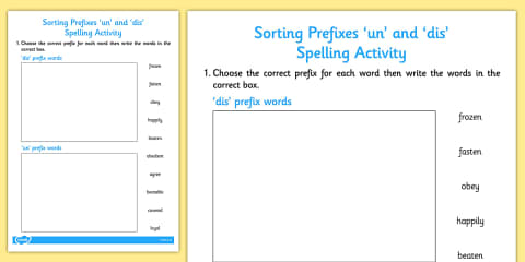 dis-, mis-, un- Application Worksheet
