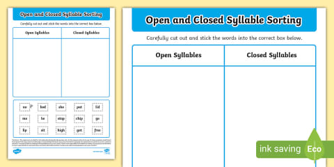 Open and Closed Syllable Interactive Sorting Game