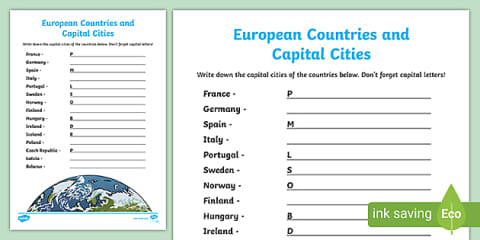 Comparing Capital Cities Worksheet