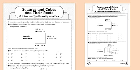 Square Roots Matching Worksheet