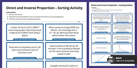Direct and Inverse Proportion - Walkthrough Worksheet