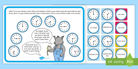 O'Clock, Half Past, Quarter Past and Quarter to Time Bingo and Lotto Game