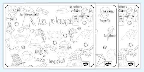French: At the Beach Word Mat Activity