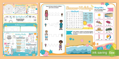 Summer Holidays Theme Activity Mat - Grades 1 and 2