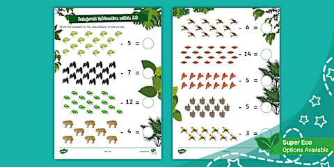 Back to School Subtraction up to 20 Worksheets
