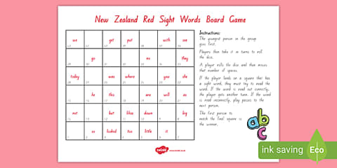 New Zealand Yellow Sight Words Board Game
