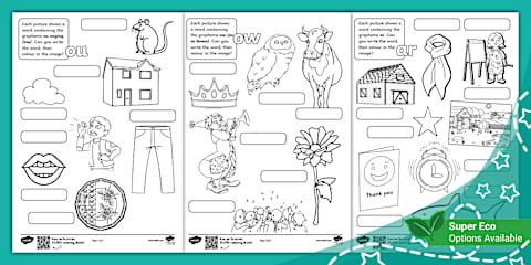 Grade 3 Phonics ow (cow) ou (found): Differentiated Worksheets