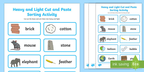Heavy or Light? Cut and Paste Sorting Activity