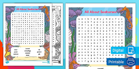 Label the Seahorse Differentiated Worksheet for K-2nd Grade