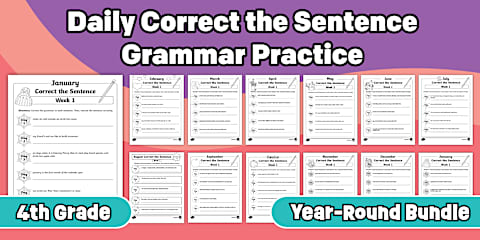 Fifth Grade 12 Months of Daily Correct the Sentence Grammar Practice Bundle
