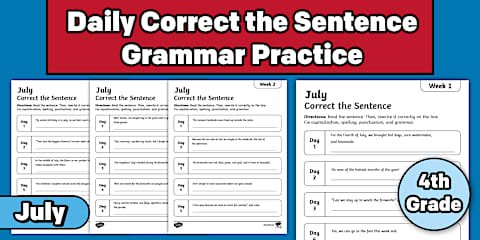 Fourth Grade June Daily Correct the Sentence Grammar Practice