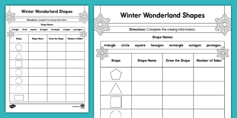 Winter 2D Shapes Color, Count, and Graph Worksheet