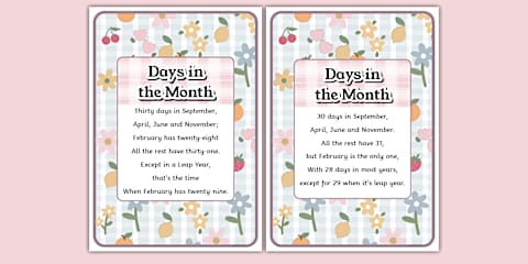 30 Days Has September Rhyme Poster
