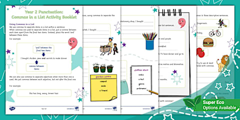 Using Commas to Separate Items in a List Lesson Teaching Pack