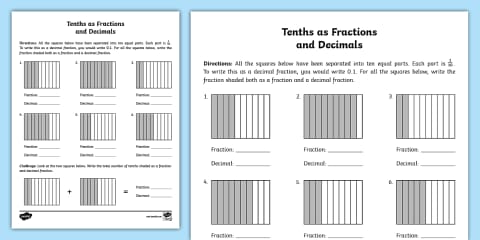 Converting Fractions to Decimals Worksheet for 3rd-5th Grade