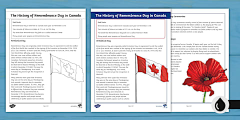 Canada Remembrance Day Differentiated Reading Comprehension Activity