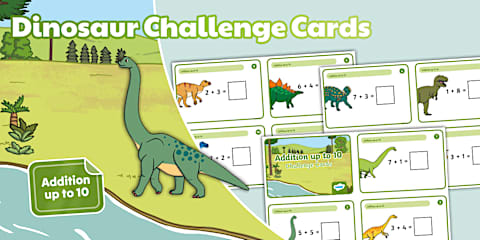 Dinosaur Themed Addition up to 20 Challenge Cards