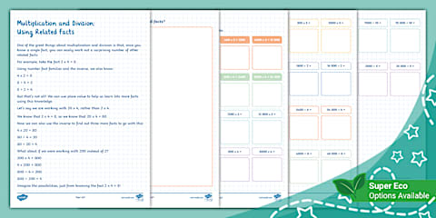 Year 4 Program of Study: Multiplication and Division: Using Known Facts ...
