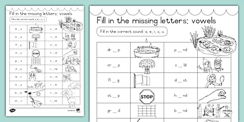 단모음 빈칸 채우고 연결하기 Short Vowel Fill in the Blank and Matching Activity