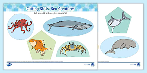 Sea Animals Cutting Skills Worksheet