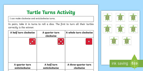 Identifying and Describing Half and Quarter Turns Year 2 Worksheets