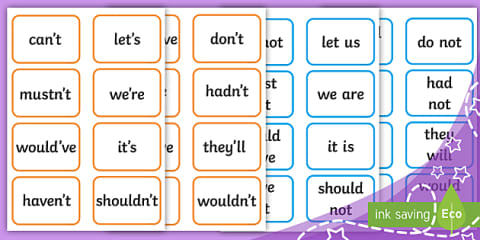 Contractions Matching Cards