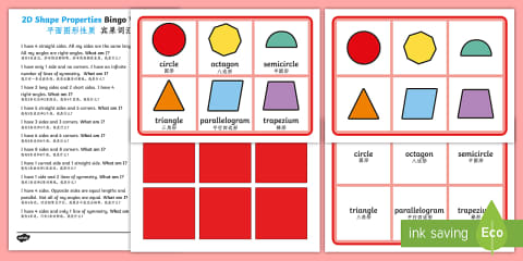 2D Shapes Properties Poster Mandarin Chinese