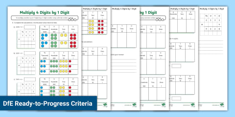 Multiplying 4-Digit by 1-Digit Numbers Loop Cards