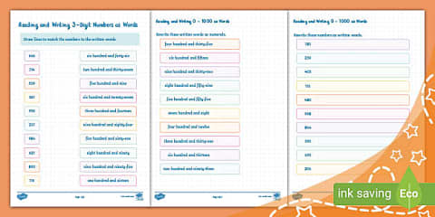 Matching Numbers and Words up to 1000 Worksheet
