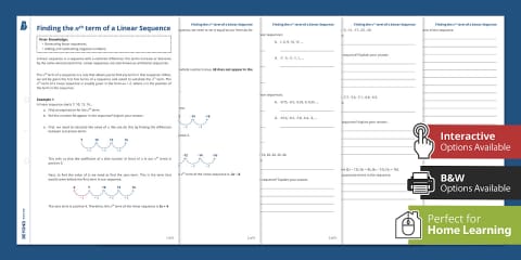 Year 6 Describe Linear Sequences Worksheets