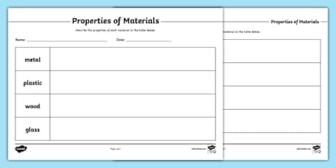 Material Properties Worksheet - AC9SFU03, soft, hard, rough, flexible ...