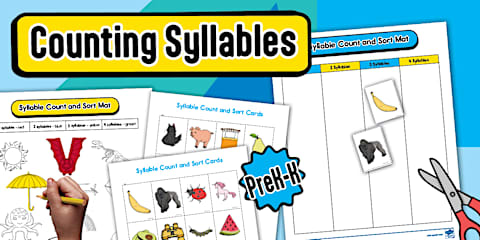 Summer Syllables Clap, Count, and Color Worksheet for PreK-K