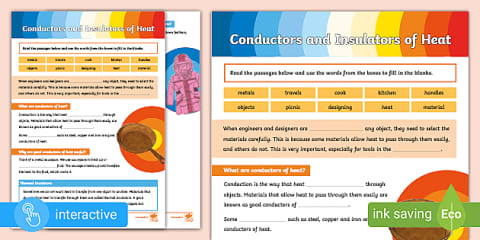 Conductors and Insulators Worksheet - Science