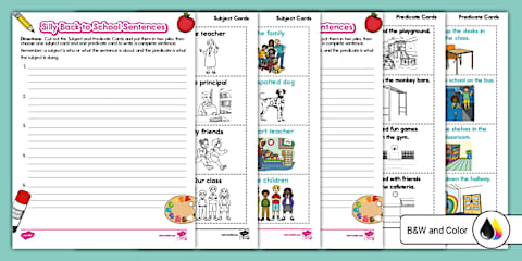 First Grade Silly Summer Sentences Subject and Predicate Writing Worksheet