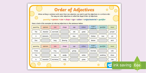 Order of Adjectives Activity Sheets