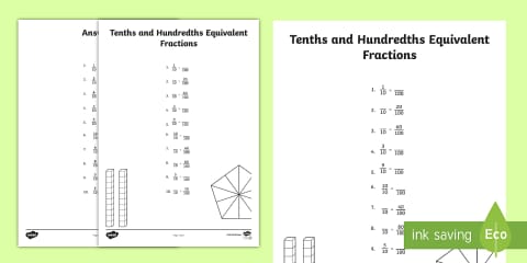 Adding Tenths and Hundredths Fractions Worksheet