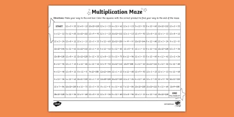 Math Multiplication Maze x 7 Worksheet for 3rd-5th Grade
