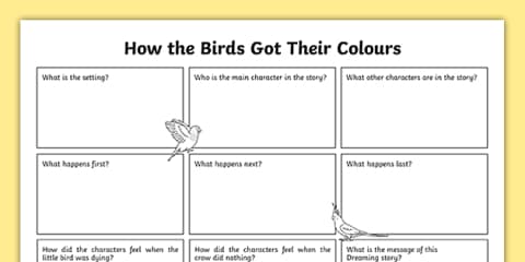 Aboriginal Dreaming Story: How the Birds Got Their Colours Colouring Pages