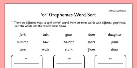 Year 2 Spelling: Vowel Digraph 'or' and Trigraph 'ore'