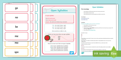 Open Syllable Word Cards for 2nd-3rd Grade