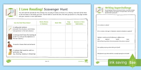 Reading Challenge Scavenger Hunt