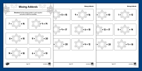 First Grade Spring Missing Addends to 20 Worksheet