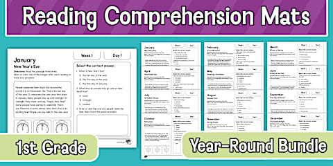 Kindergarten Daily Reading Comprehension Mats | Year-Round Bundle