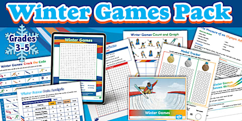 Label the Winter Games Sports Differentiated Worksheet for 1st-2nd Grade