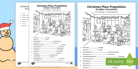 Christmas Place Prepositions Fill in the Blanks Worksheet