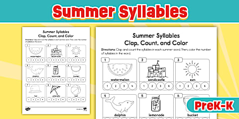 Kindergarten How Many Syllables? Fruits and Vegetables Word Puzzles