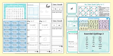 New Zealand Essential Spelling Words List One Write-Up Sheet