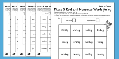 Phase 3 Colour by Phoneme Real and Nonsense Words Worksheet Pack