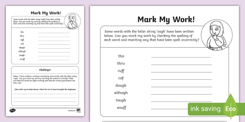 '-ough' Spelling Worksheet