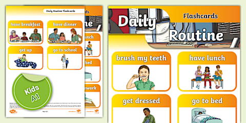 ESL My Daily Routine Powerpoint Lesson [Kids, A1]